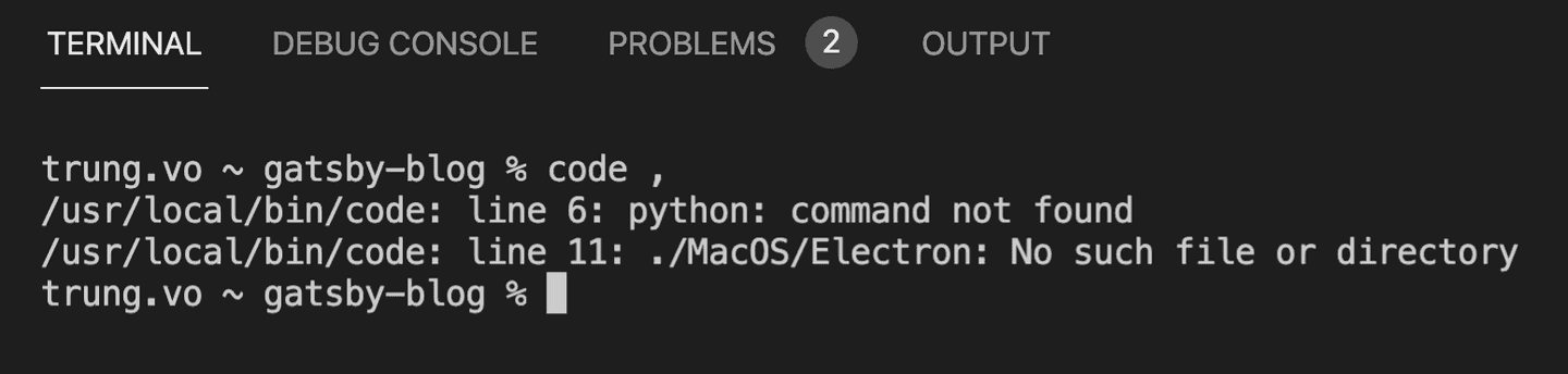 /usr/local/bin/code: line 6: python: command not found | Trung Vo